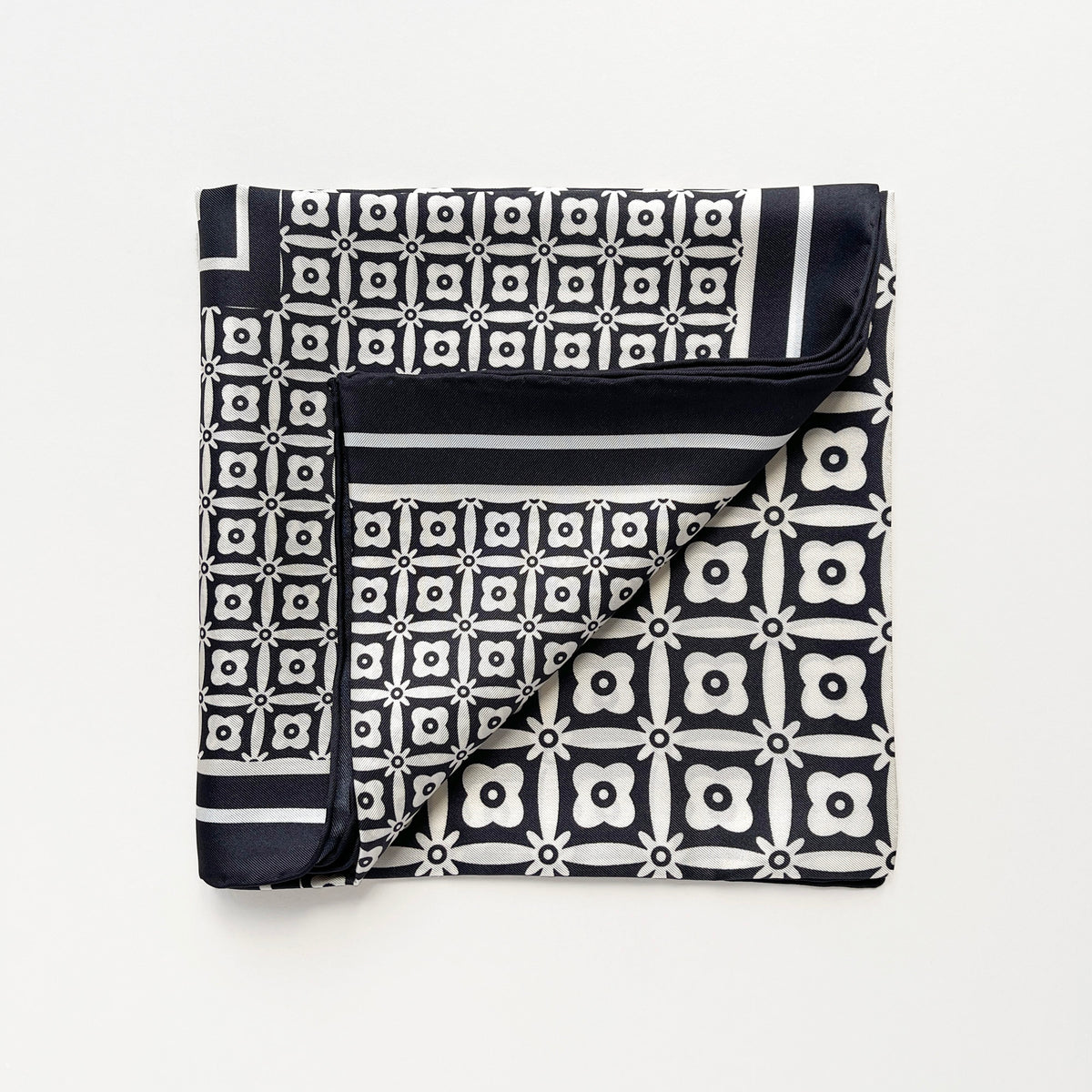 Black White Monochrome Bloom Silk Scarf - 90cm Hand-rolled Women's Hea ...