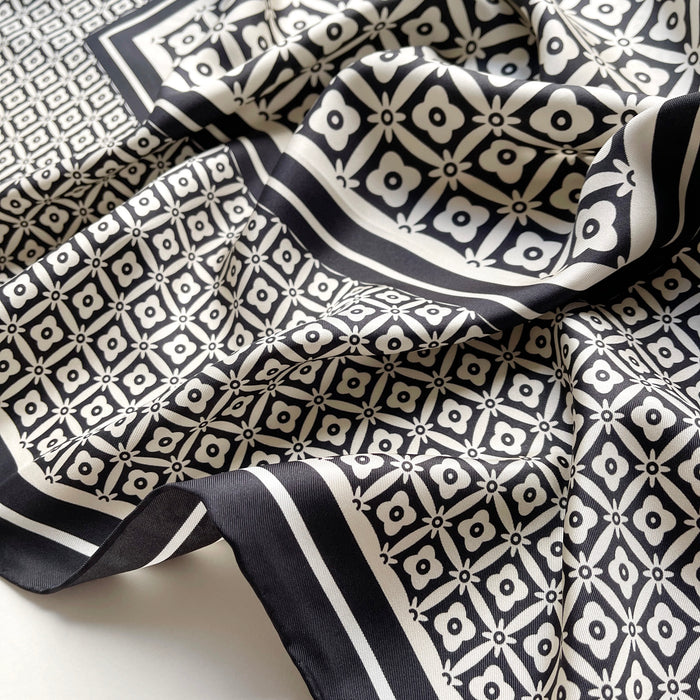 Black White Monochrome Bloom Silk Scarf - 90cm Hand-rolled Women's Hea ...