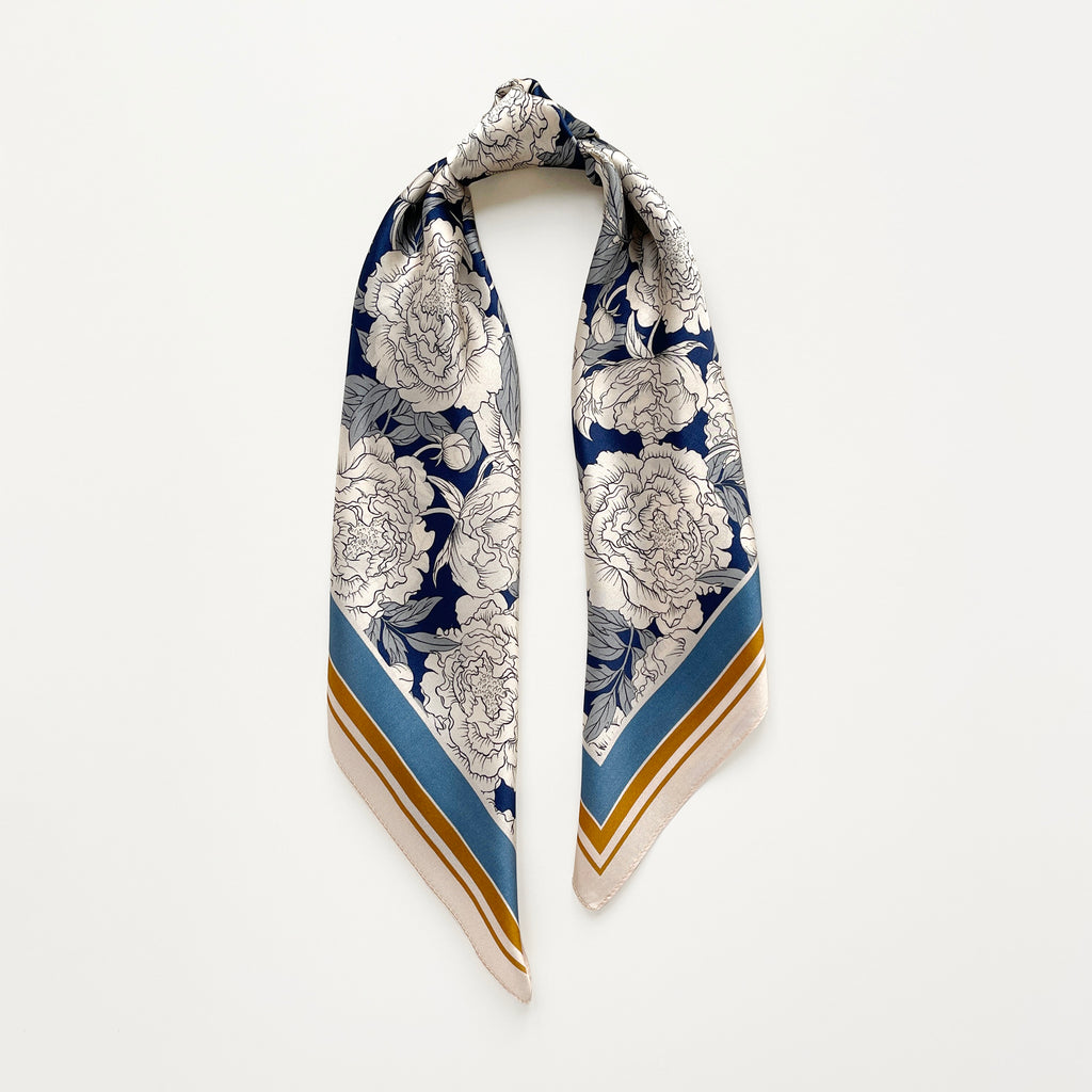 Blue Peony Bloom Silk Scarf - 65cm Women's Bandana Scarf – LuluLane