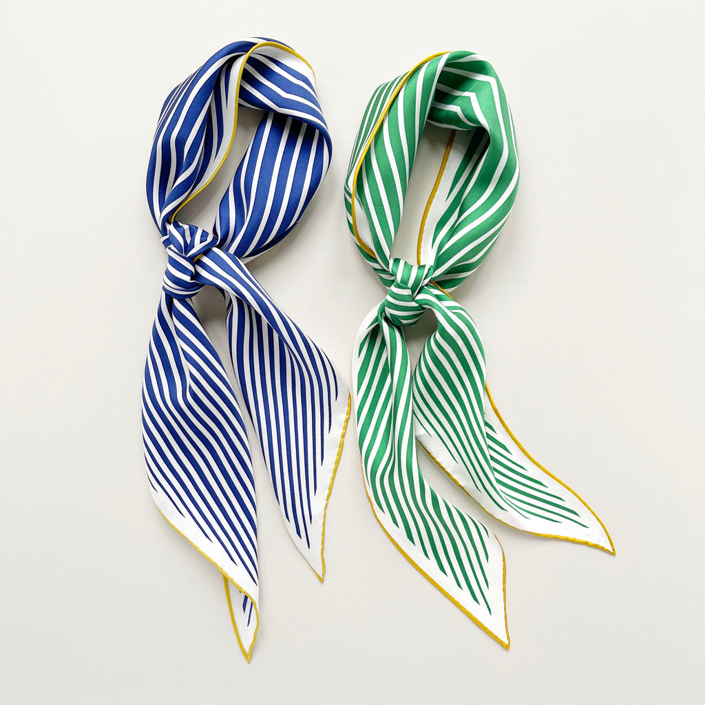 Classic Stripes Triangle Silk Scarf - Hand-rolled Bandana Scarf for Wo ...