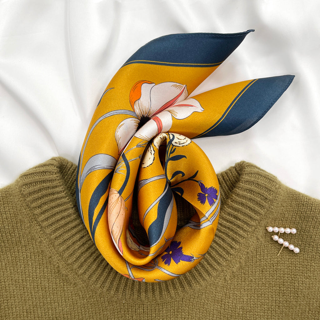 Mustard Yellow Monarch Meadow Silk Scarf - 53cm Women's Bandana – LuluLane